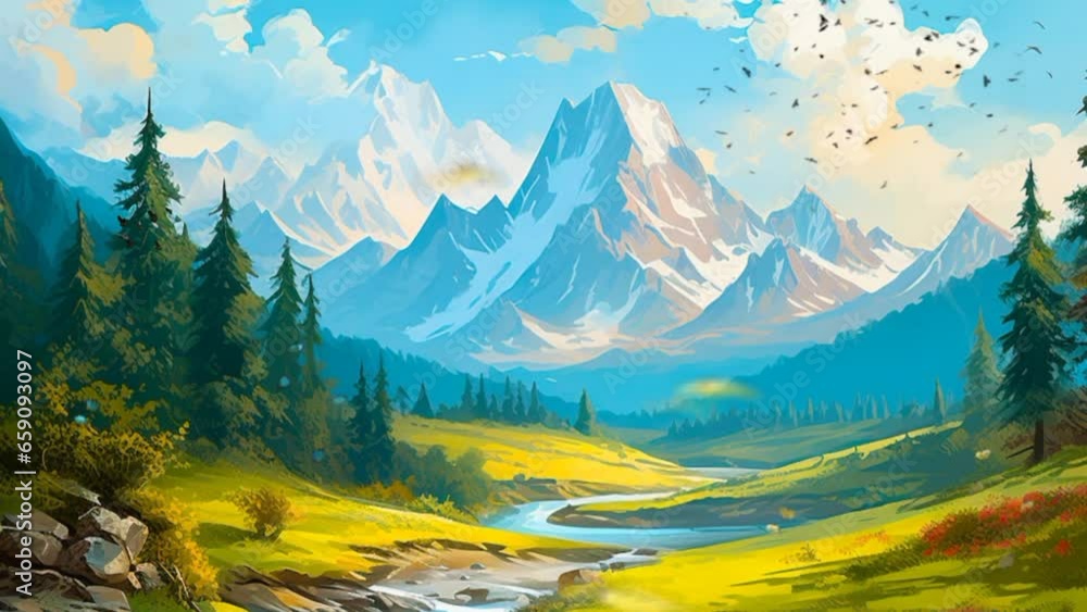 Landscape with mountains forest and a river in front beautiful scenery ...