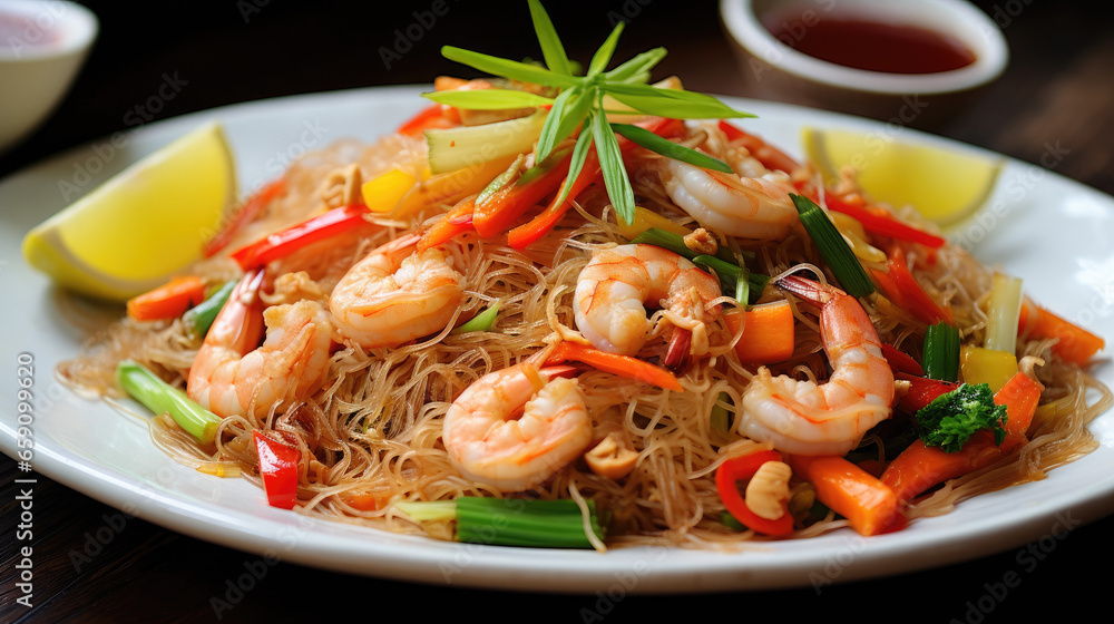Pancit Bihon noodle dishes in Filipino Stock Illustration | Adobe Stock