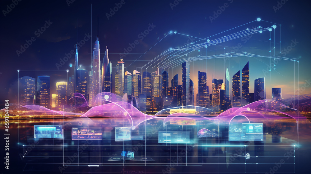Navigating the Smart City: Abstract Infographics Illustrating Artificial Intelligence, Digital ...