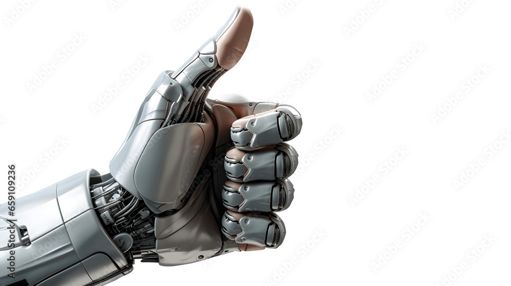 hand showing thumbs up sign, Robot hand gives a thumbs up if you have ...