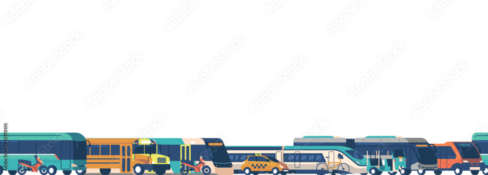 Vibrant Seamless Pattern Featuring Array Of Public Transport, Buses ...