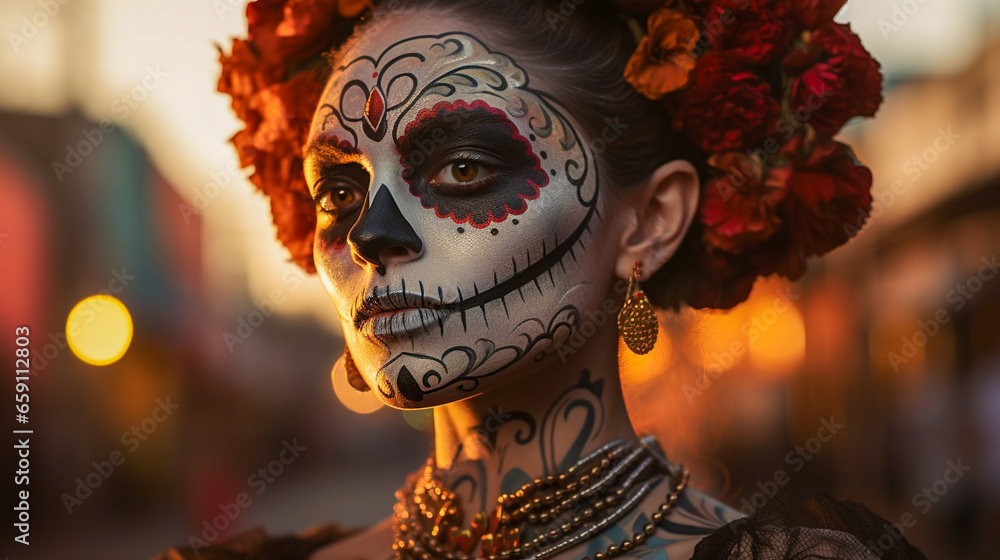 Young Mexican woman dressed for Day of the Dead (Día de los Muertos ...