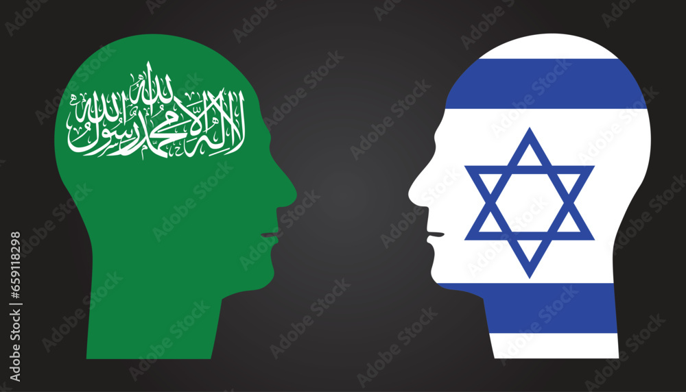 head with Hamas and Israel flags. Hamas vs Israeal war. Vector ...