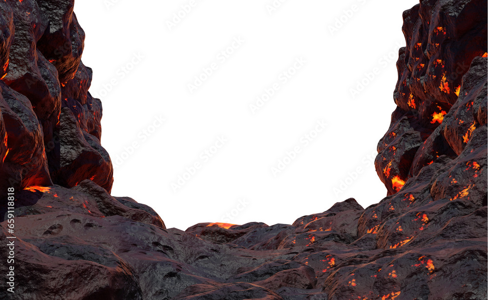 Frame of lava and magma mountain rock with isolated on transparent ...