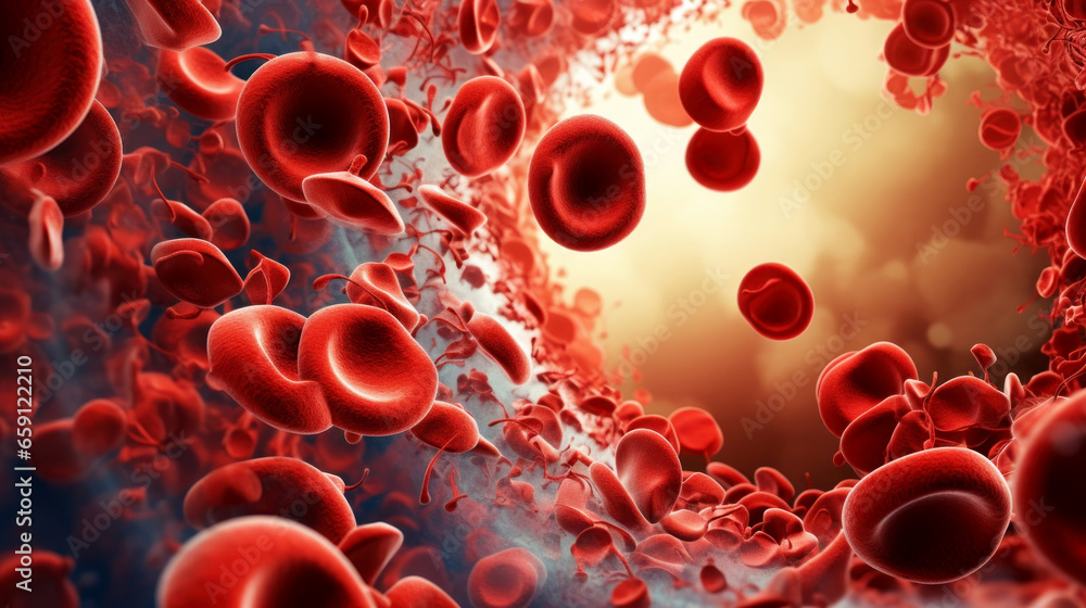 Blood cells inside a vessel circulatory system blood proteins ...