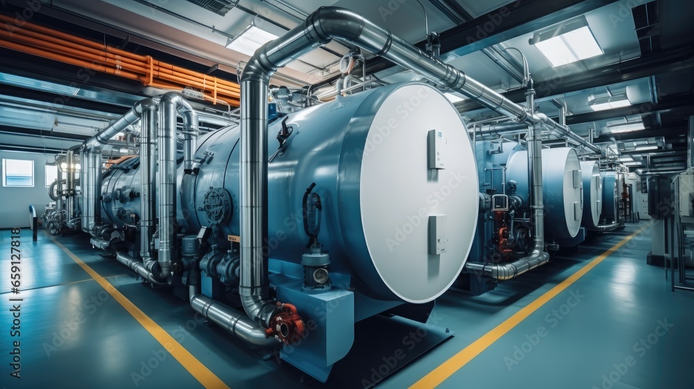 Boiler room for steam production of factory industrial, Large metal ...