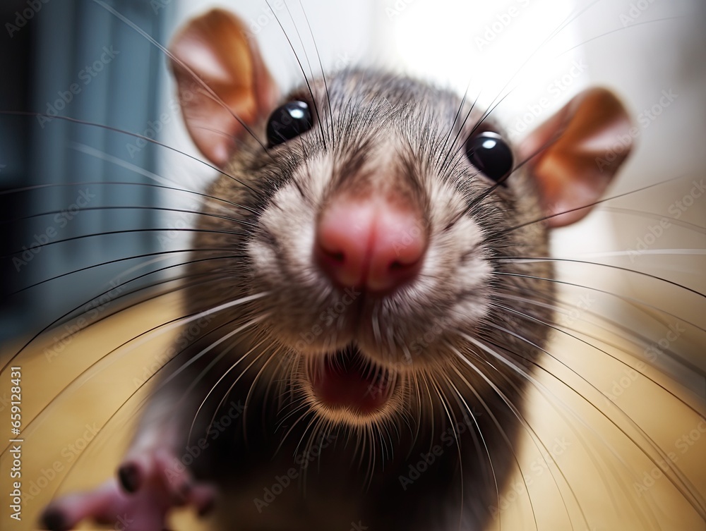 Close up portrait of a rat. Detailed image of the muzzle. A wild animal ...