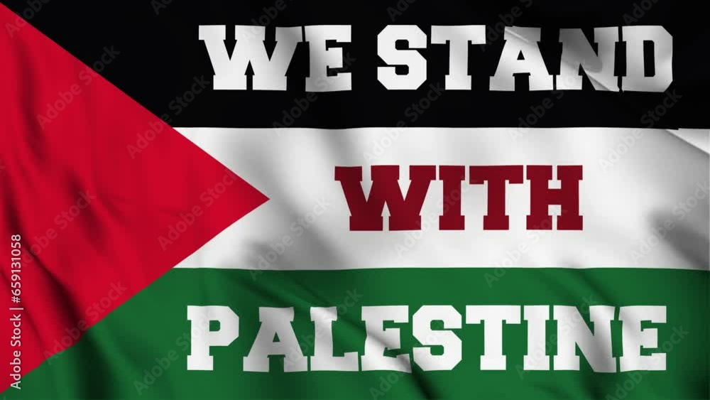 Vidéo Stock Palestine waving flag seamless loop animation with text we stand with palestine. The ...