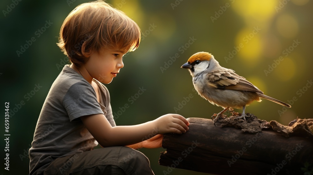 compassion and care of a young kid as he feeds birds, creating lasting ...