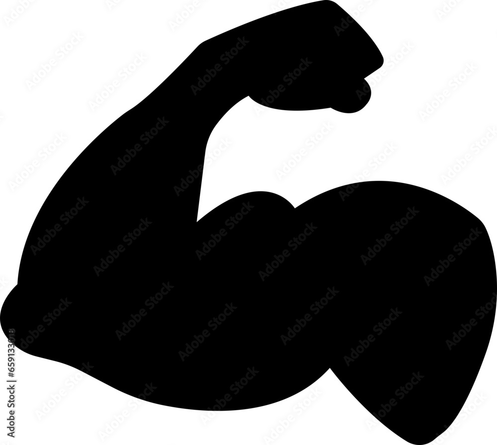 Arm muscle flex strong emoji flat black icon. Bodybuilder vector macho ...