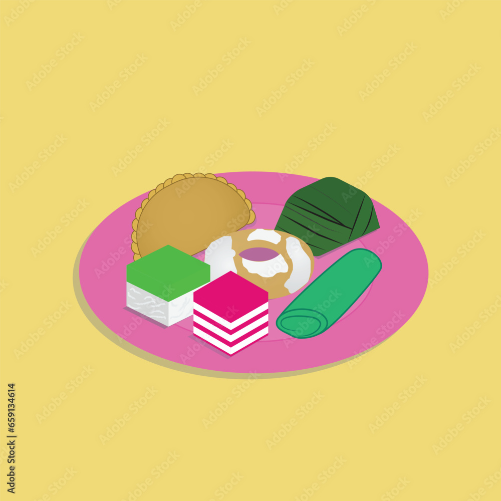 A vector of Traditional Malay confectionery in a plate. The ...