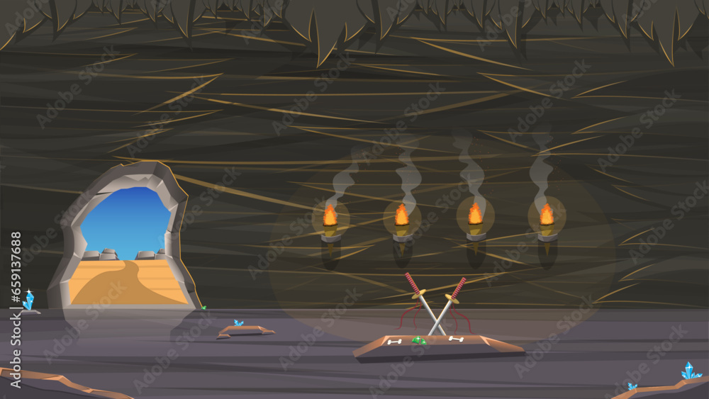 Vector Cave underground Background illustration Cavern, Stone Cave ...