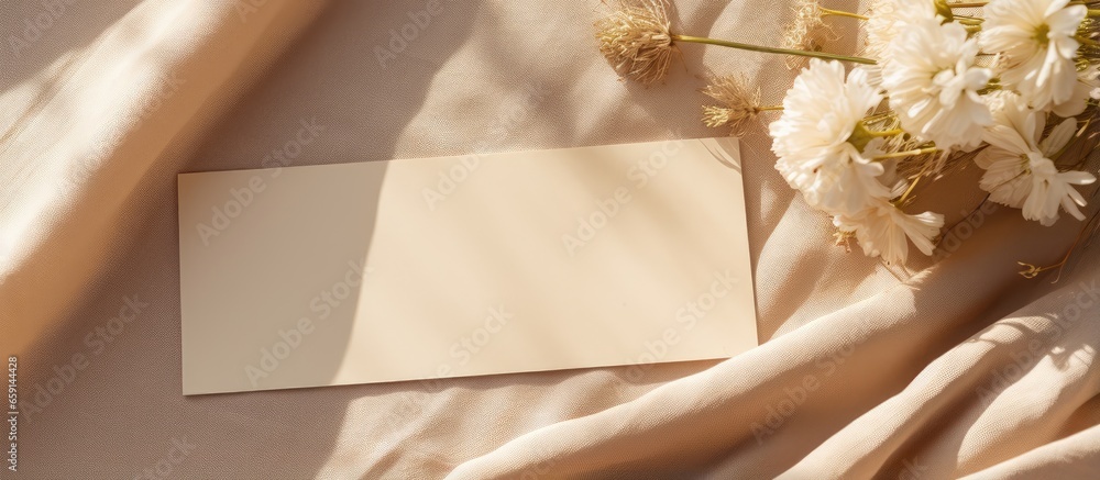 Neutral beige background with empty paper card mockup aesthetic ...