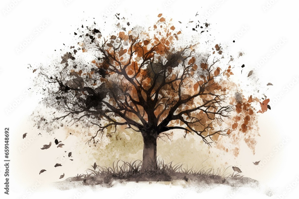Depicted is a tree with withered leaves symbolizing emptiness, loss of ...