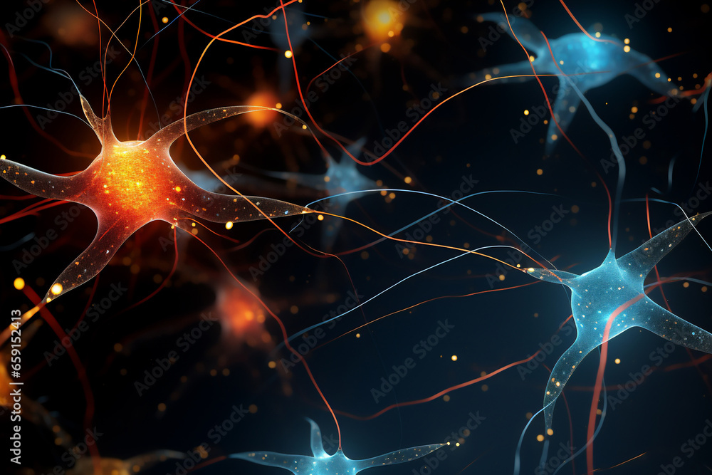 Brain neurons are cells that transmit electrical signals, forming ...