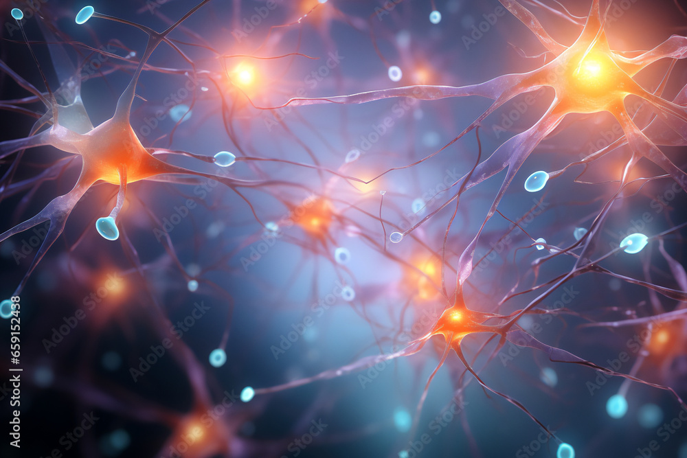 Brain neurons are cells that transmit electrical signals, forming ...