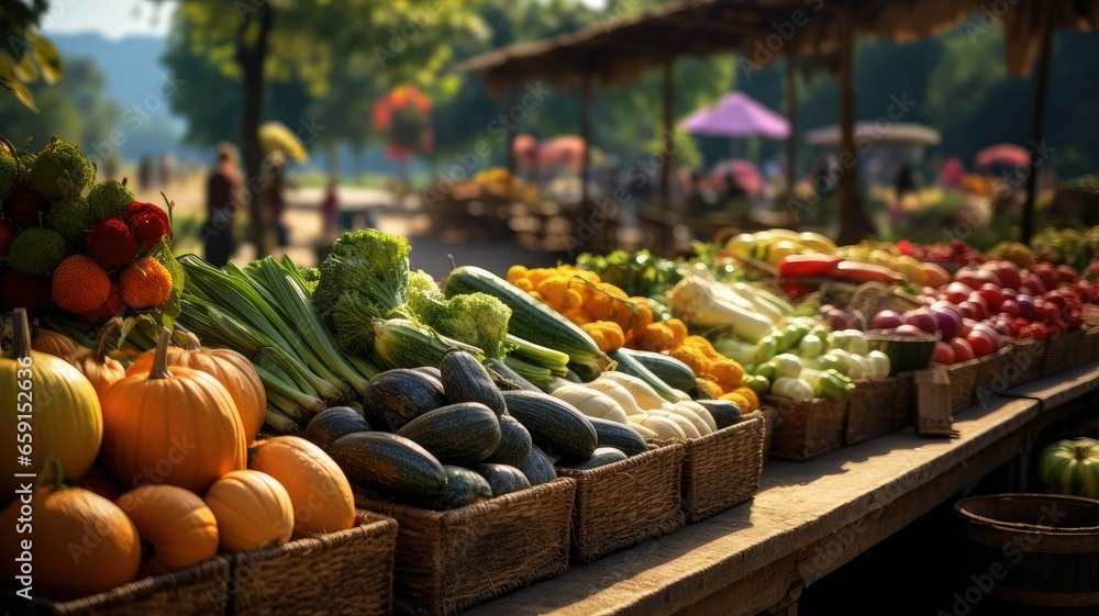 the vibrant colors and variety of fresh produce at a bustling farmers ...