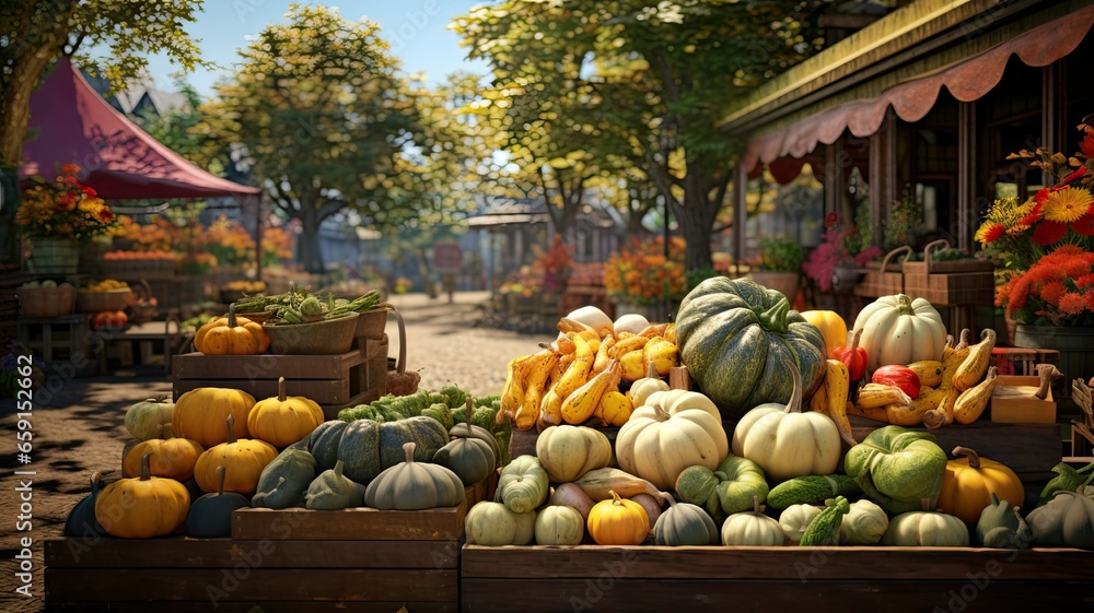 the vibrant colors and variety of fresh produce at a bustling farmers ...
