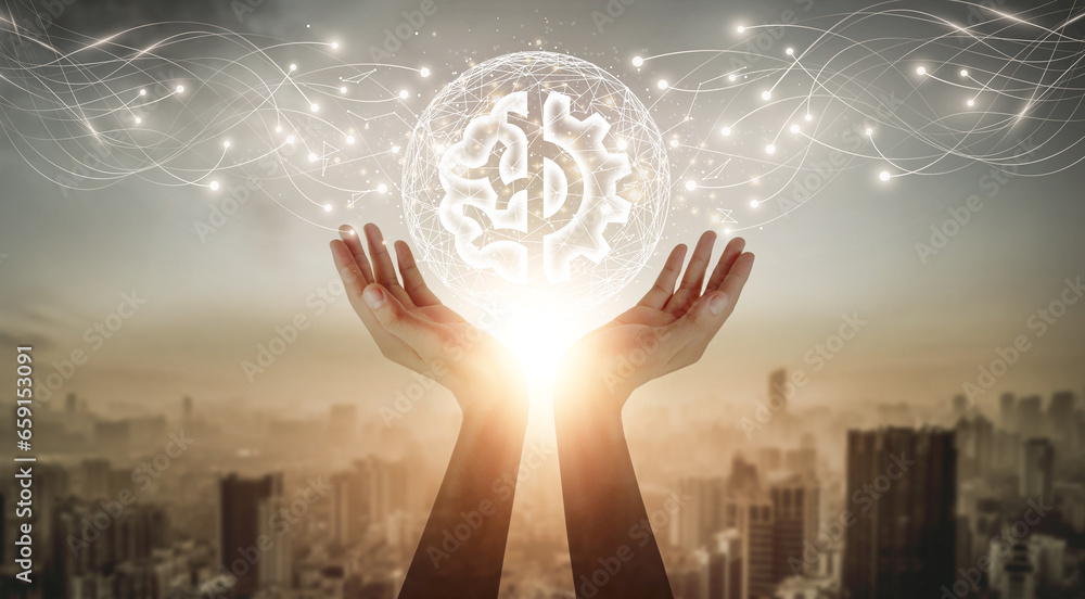 Machine learning expert showcasing global network and advanced AI ...