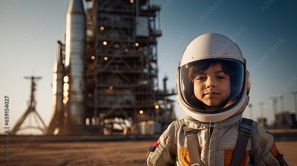Miniature Space Explorer. Young Astronaut Prepared for Launch ...