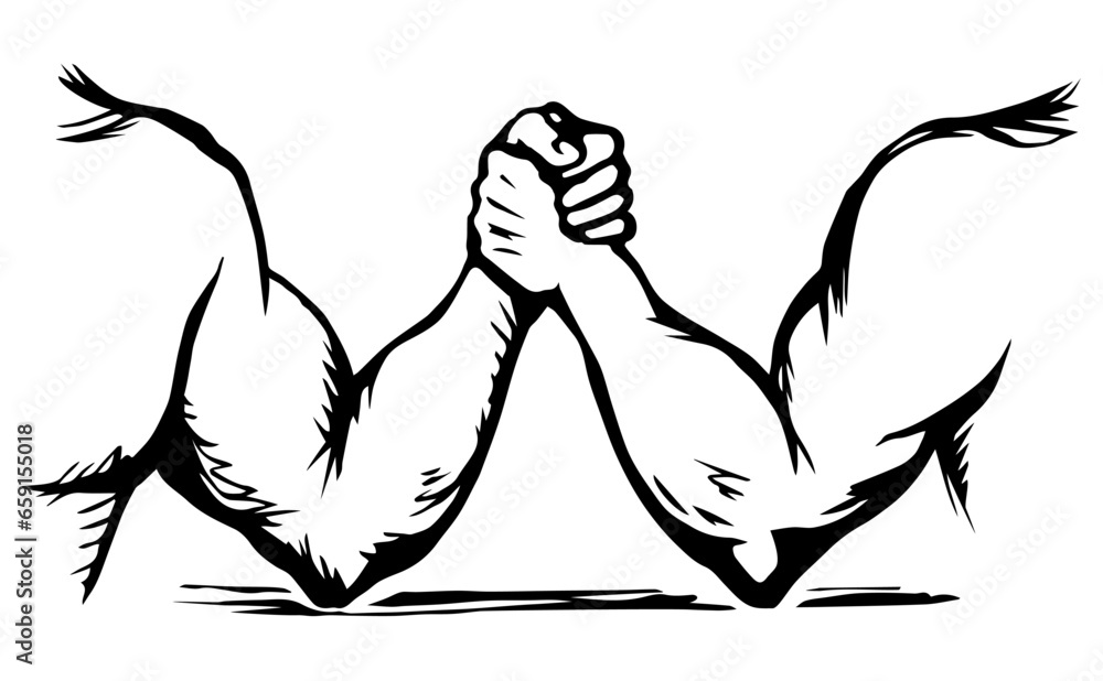 Hand wrestling contest. Vector drawing Stock Vector | Adobe Stock