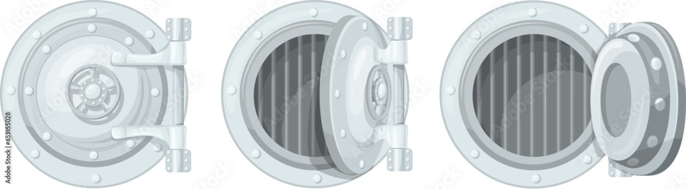 Opening vault door. Open and close bank gate, opened safe animation ...
