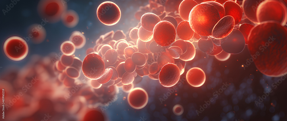 red blood cells in vein with depth of field, A blood vessel with blood ...