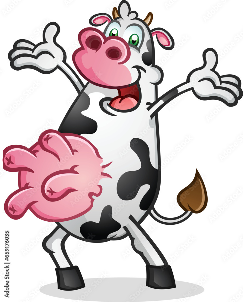Vecteur Stock Happy cow cartoon with big full udders and black and ...