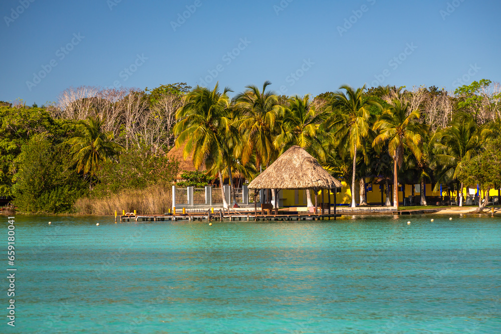 Laguna de Bacalar is also known as the Lagoon of Seven Colors, in ...