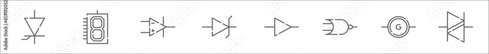 outline set of active component symbols line icons. linear vector icons ...