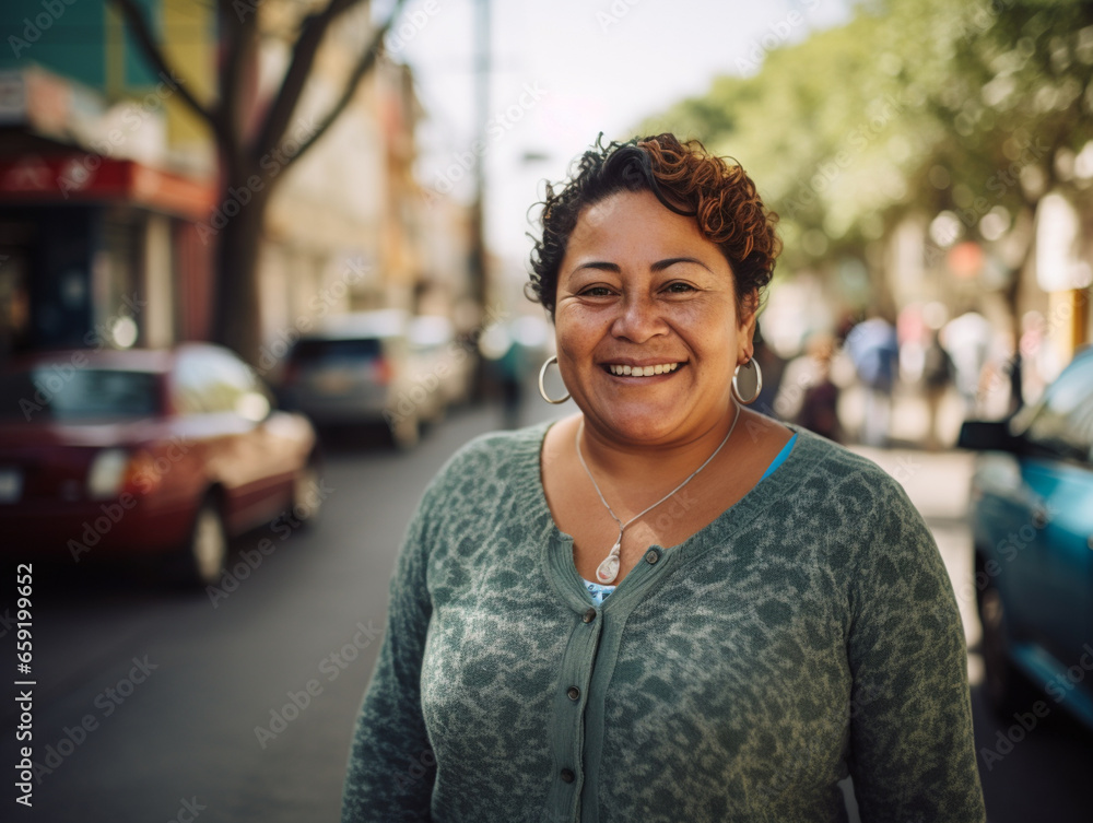 Señora latina, mexicana, madura, con cabello corto, sonriendo, en una ...