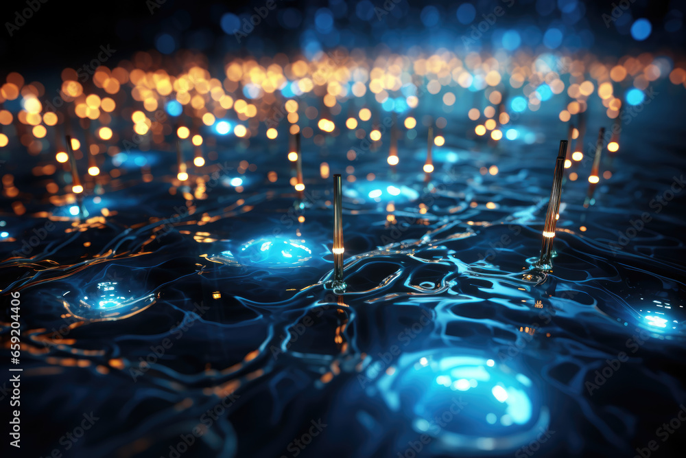 A network of electrons flowing through conductive pathways, powering ...