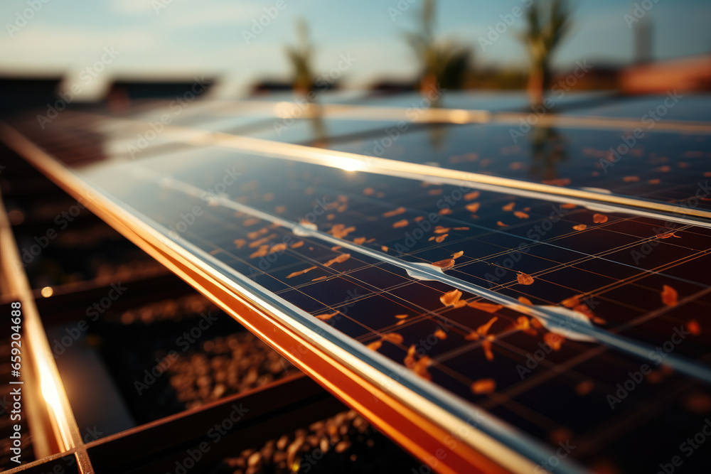 Poster A grid of photovoltaic cells basking in sunlight, converting ...