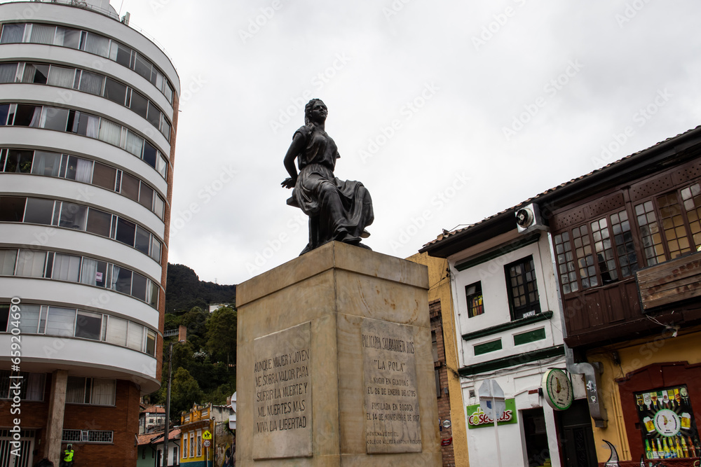 BOGOTA, COLOMBIA - JULY 2023. Monument to the Colombian heroine ...