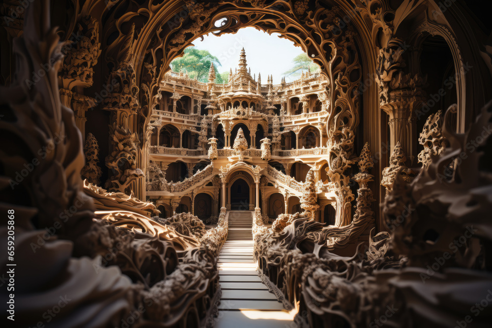 A Jain temple with intricate carvings and statues, representing the ...
