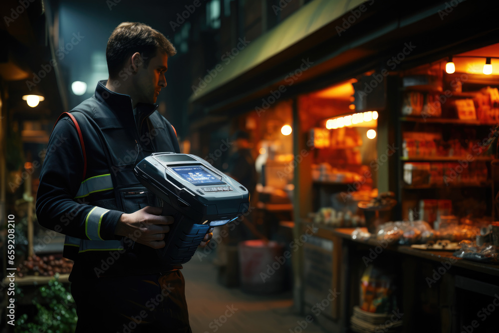 A delivery driver using a handheld scanner to confirm the receipt of ...