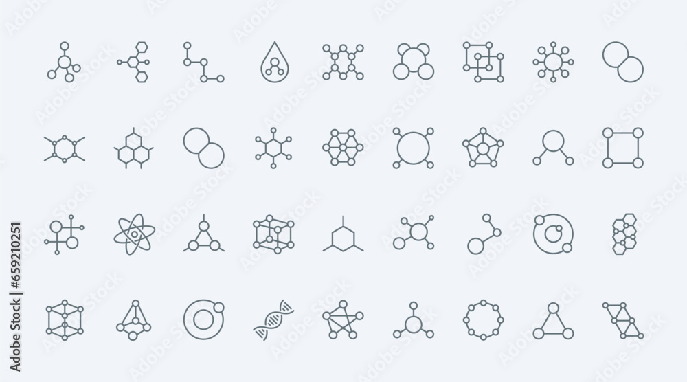 Fototapeta Molecules models thin line icons set vector illustration ...