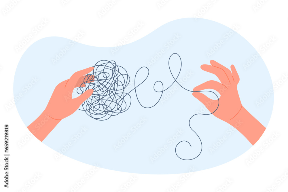 Untangle knot of problems and mental disorder vector illustration ...
