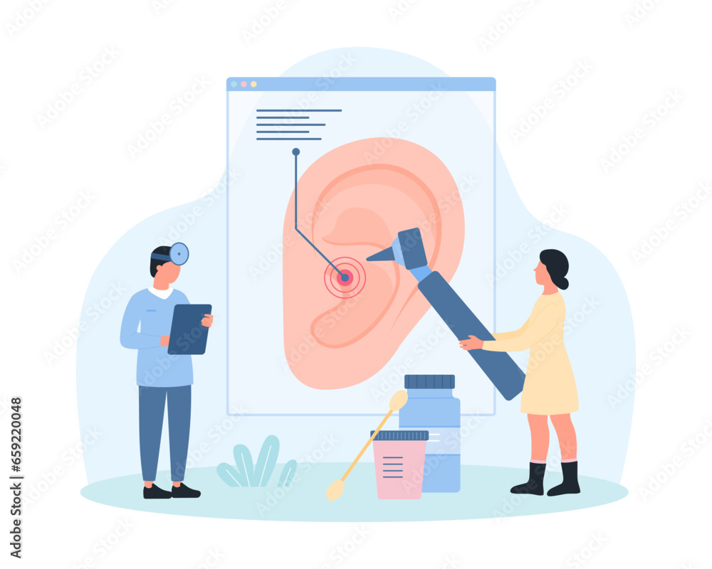 Health of ear, audiology, otolaryngology vector illustration. Cartoon ...