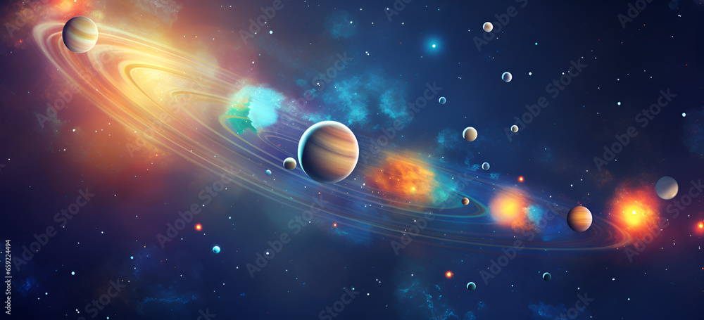 Solar system planet background, vector sun galaxy astrology infographic ...