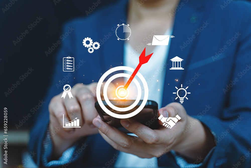 Business objective target and goal concept , Technology and innovation ...