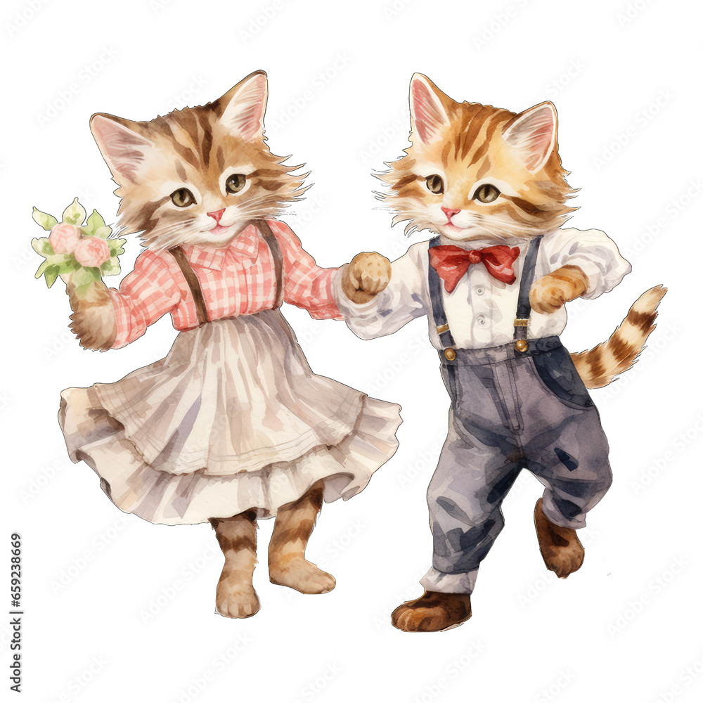 Square dancing cats, isolated on white background. Transparent PNG ...