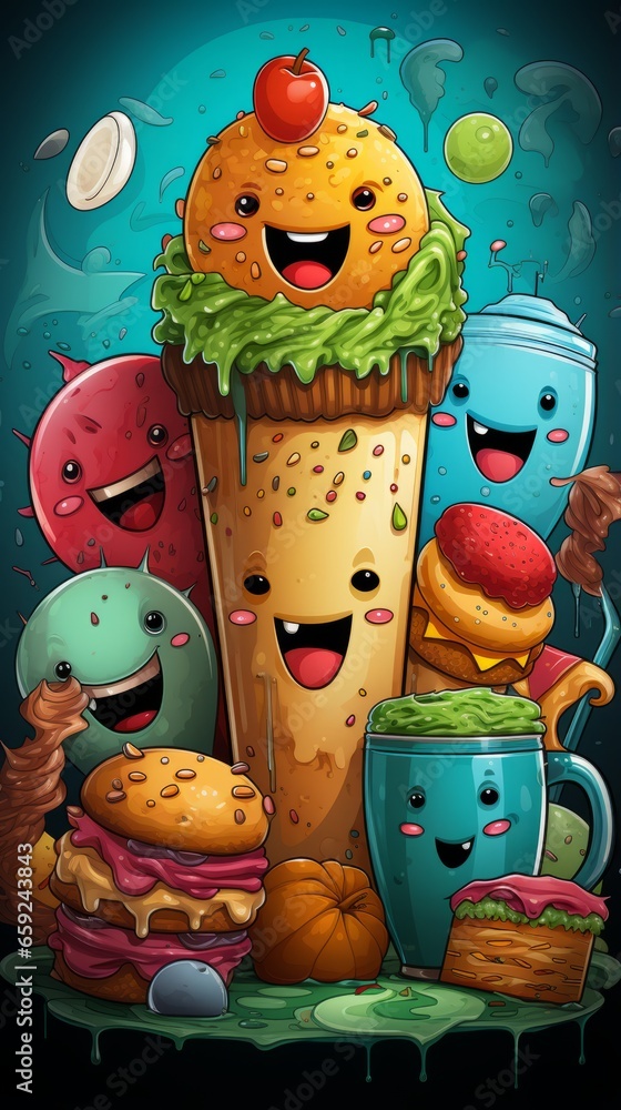 Wallpaper of Cartoon Food Characters in a Playful Culinary World ...