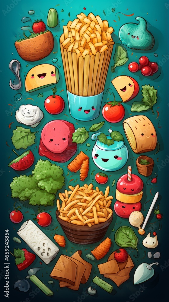 Wallpaper of Cartoon Food Characters in a Playful Culinary World ...