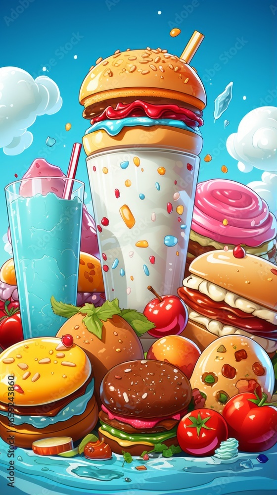 Wallpaper of Cartoon Food Characters in a Playful Culinary World ...