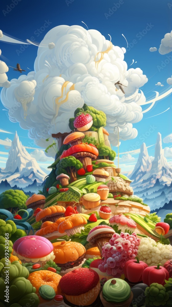 Wallpaper of Cartoon Food Characters in a Playful Culinary World ...