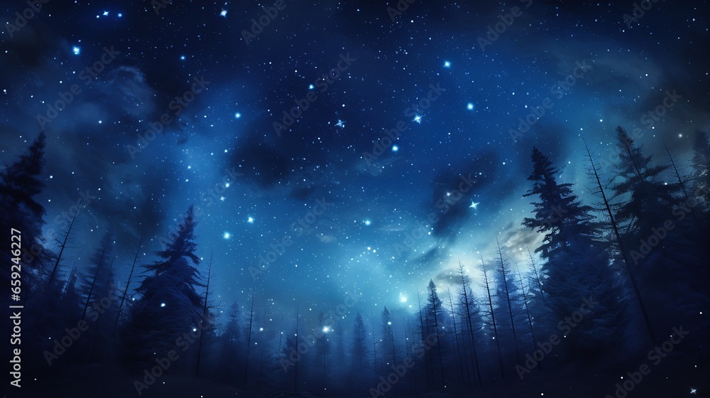 night sky stars trees header snowing forest deep particles air gentle ...