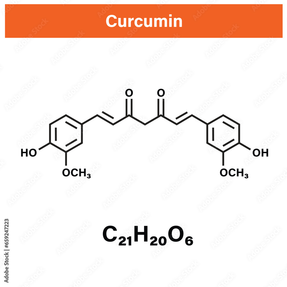 Vetor do Stock: Curcumin molecule. Skeletal formula. Infographic of the ...