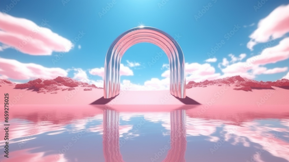 3d render Abstract aesthetic background. Surreal fantasy landscape ...
