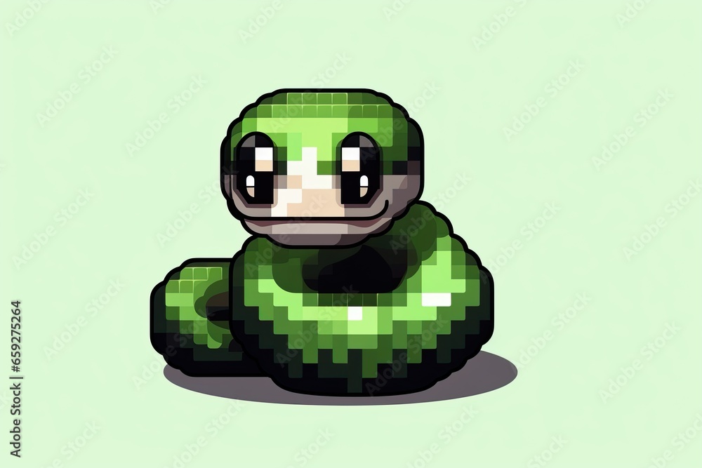 Pixel snake on a green background. Pixel art concept. Cartoon style ...